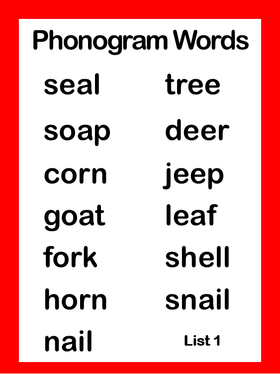 Phonogram Word Lists – Early Reading Mastery Academy